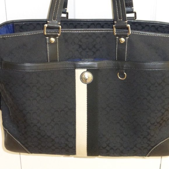 Coach | Bags | Coach F3813 Voyager Tote Black Canvas Leather | Poshmark